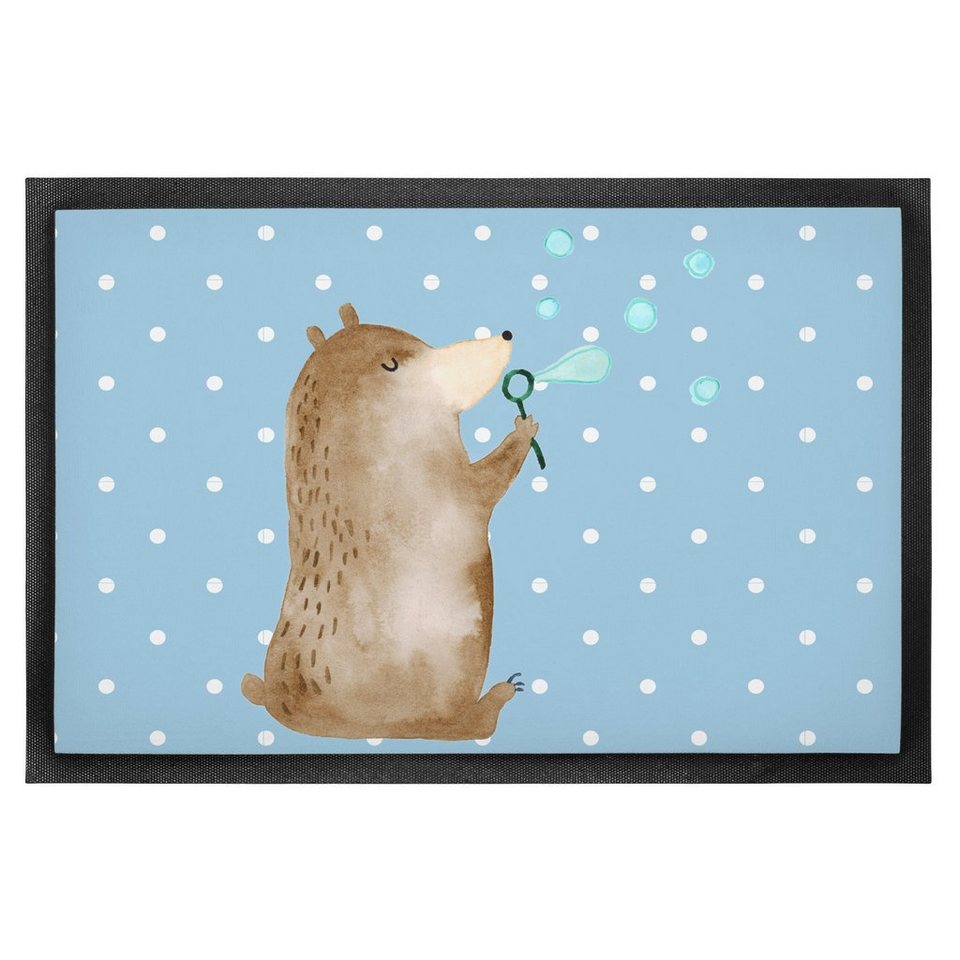Fußmatte Bär Seifenblasen Blau Pastell Geschenk Seifenblasen Bär